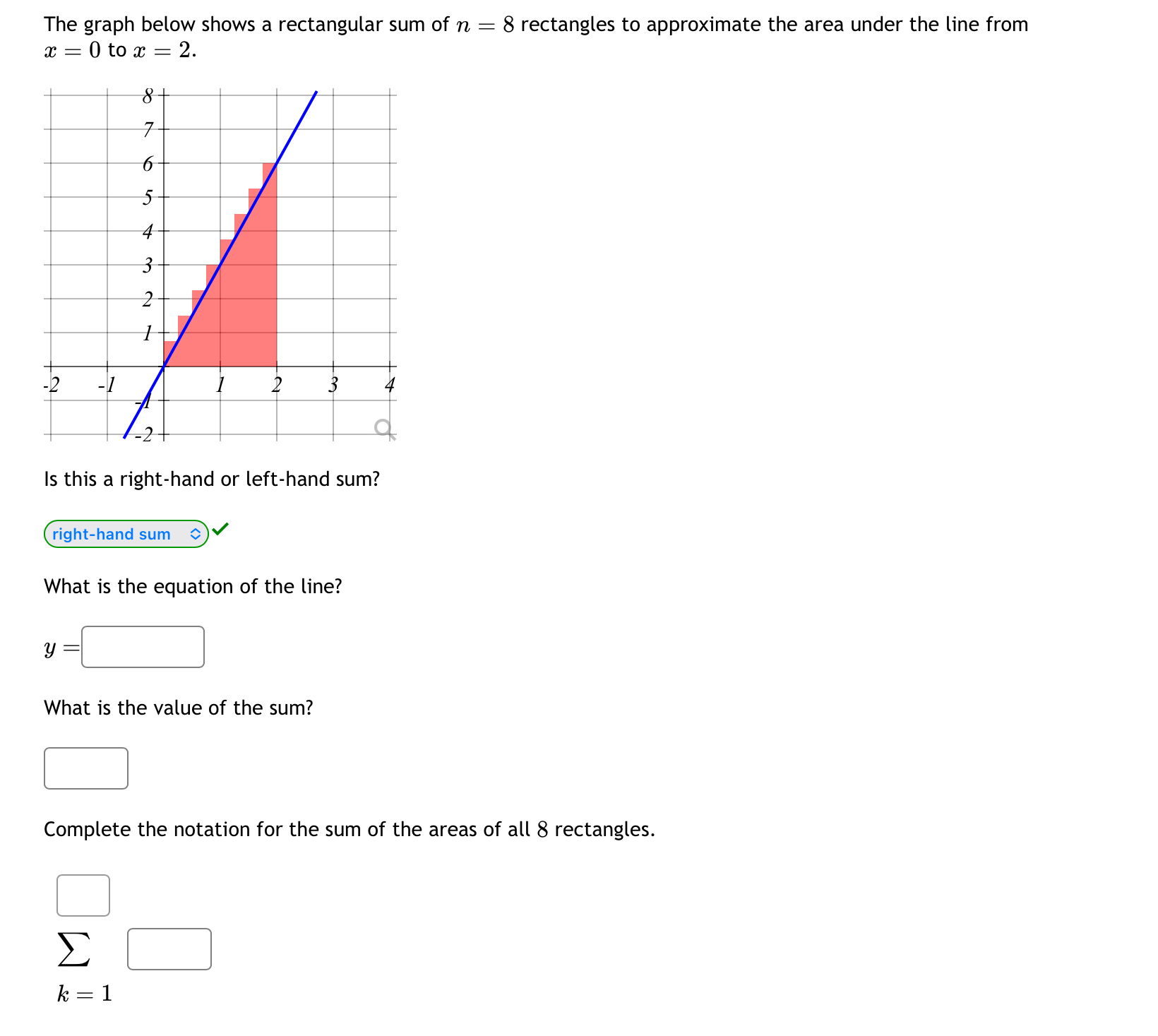 Solved The graph below shows a rectangular sum of n=8 | Chegg.com