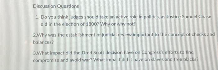 Discussion Questions 1. Do you think judges should | Chegg.com