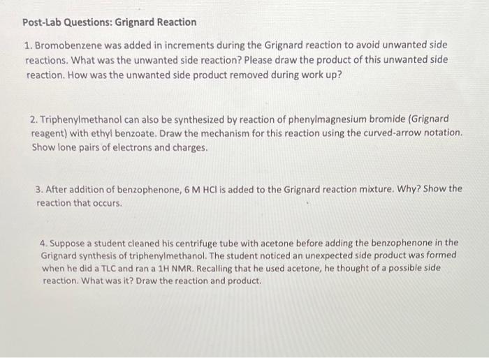 Solved Post-Lab Questions: Grignard Reaction 1. Bromobenzene | Chegg.com