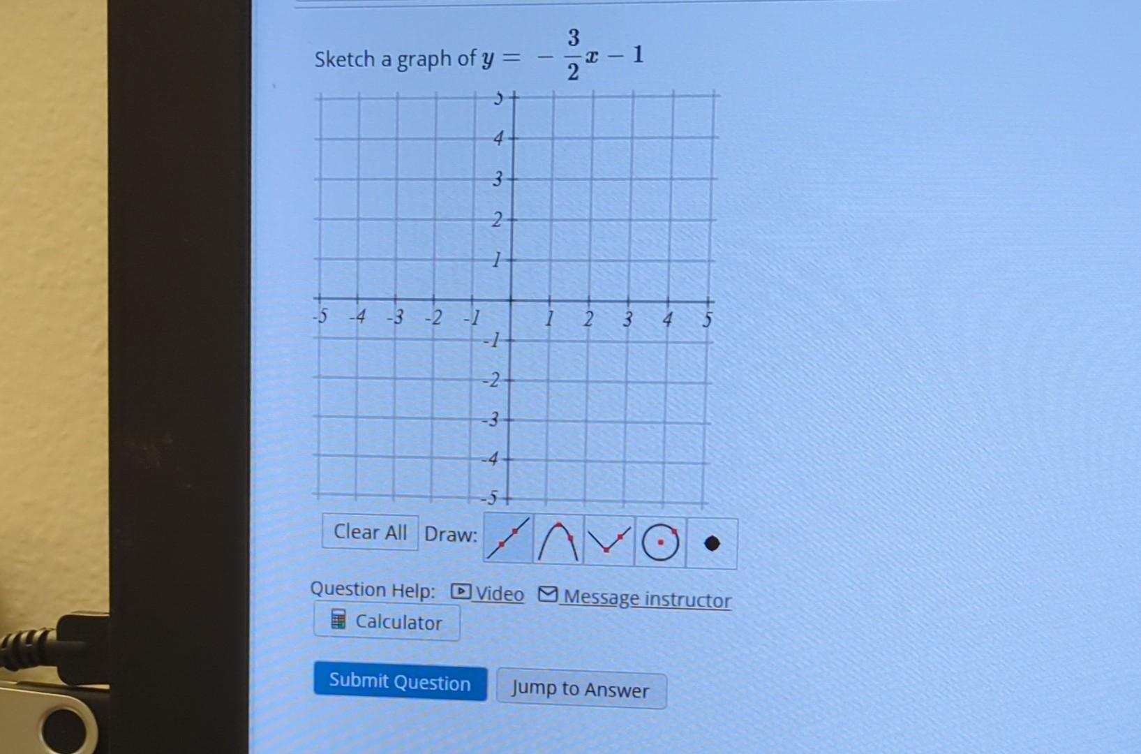 Solved Sketch a graph of y=−23x−1 Draw: Question Help: | Chegg.com