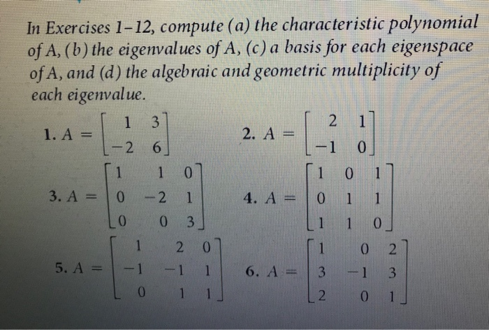 Solved 6 In Exercises 1-12, compute (a) the characteristic | Chegg.com