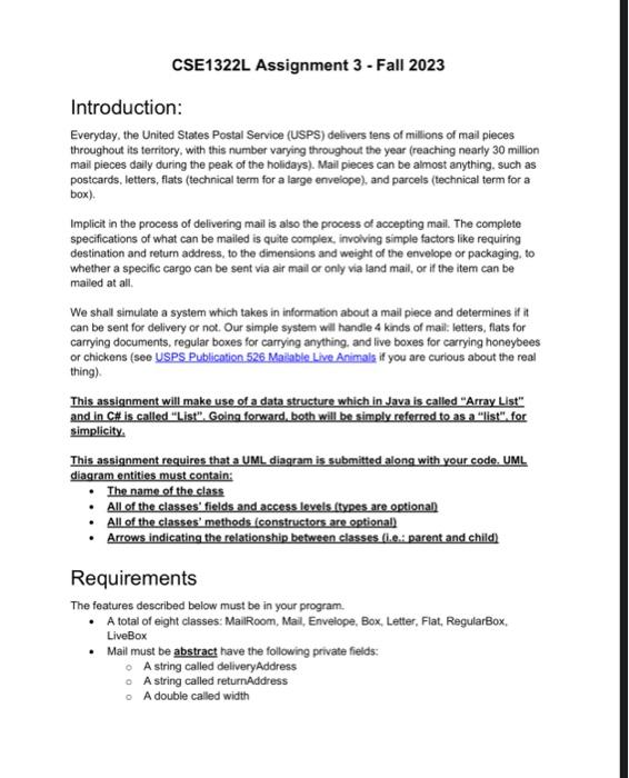 CSE1322L Assignment 3 - Fall 2023 Introduction: | Chegg.com