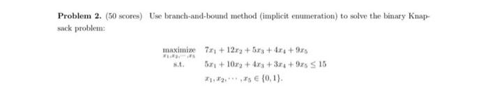 Solved Problem 2. (50 scores) Use branch-and-bound method | Chegg.com