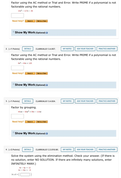 Solved Factor using the AC method or Trial and Error. Write | Chegg.com