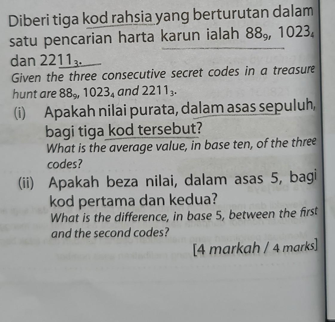 Solved Diberi tiga kod rahsia yang berturutan dalam satu | Chegg.com
