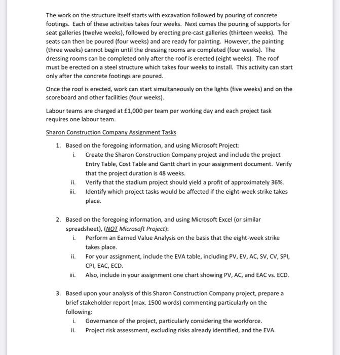 Engineering Project Scenario The Sharon Construction | Chegg.com
