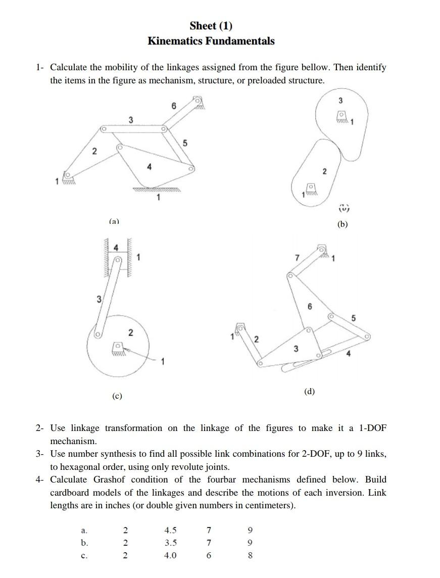 Solved Sheet (1) Kinematics Fundamentals 1- Calculate the | Chegg.com