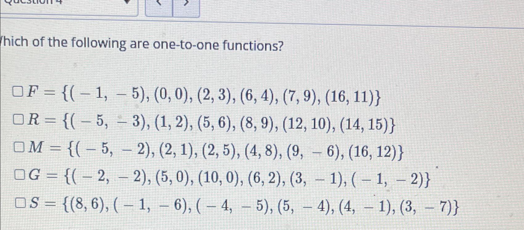 Solved hich of the following are one-to-one | Chegg.com