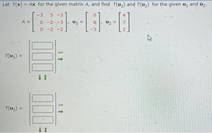 Solved Let T(x)=Ax for the given matrix A, and find T(u1) | Chegg.com