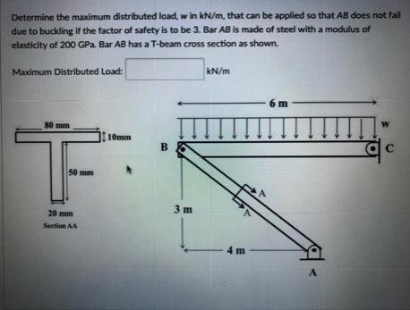 Solved Determine the maximum distributed load, w in kN/m, | Chegg.com