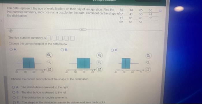 Solved The five-number-summary is Choose the correct boxplot | Chegg.com