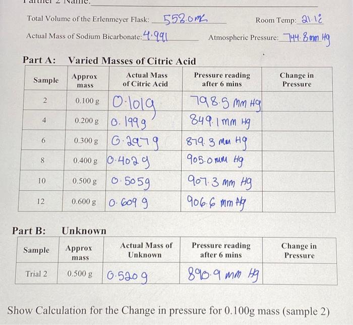Solved Total Volume of the Erlenmeyer Flask: 558.0mK Room | Chegg.com
