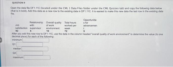 Solved Open the data file DF1.11C (located under the CML 1 | Chegg.com