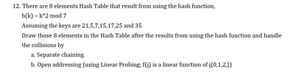 Solved 12. There are 8 elements Hash Table that result from | Chegg.com