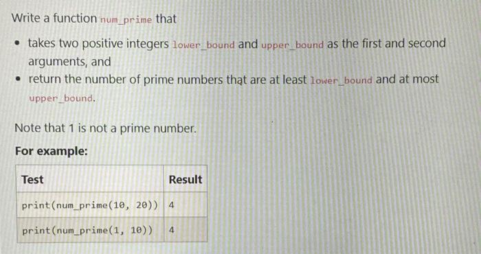 Solved Write a function num_prime that • takes two positive | Chegg.com