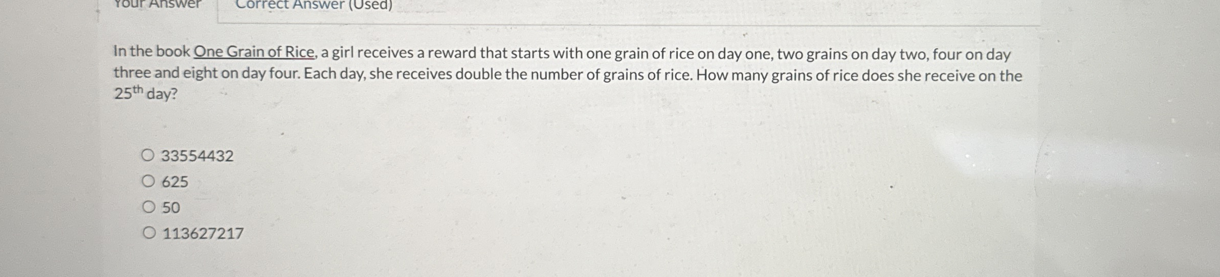 Solved In the book One Grain of Rice, a girl receives a | Chegg.com