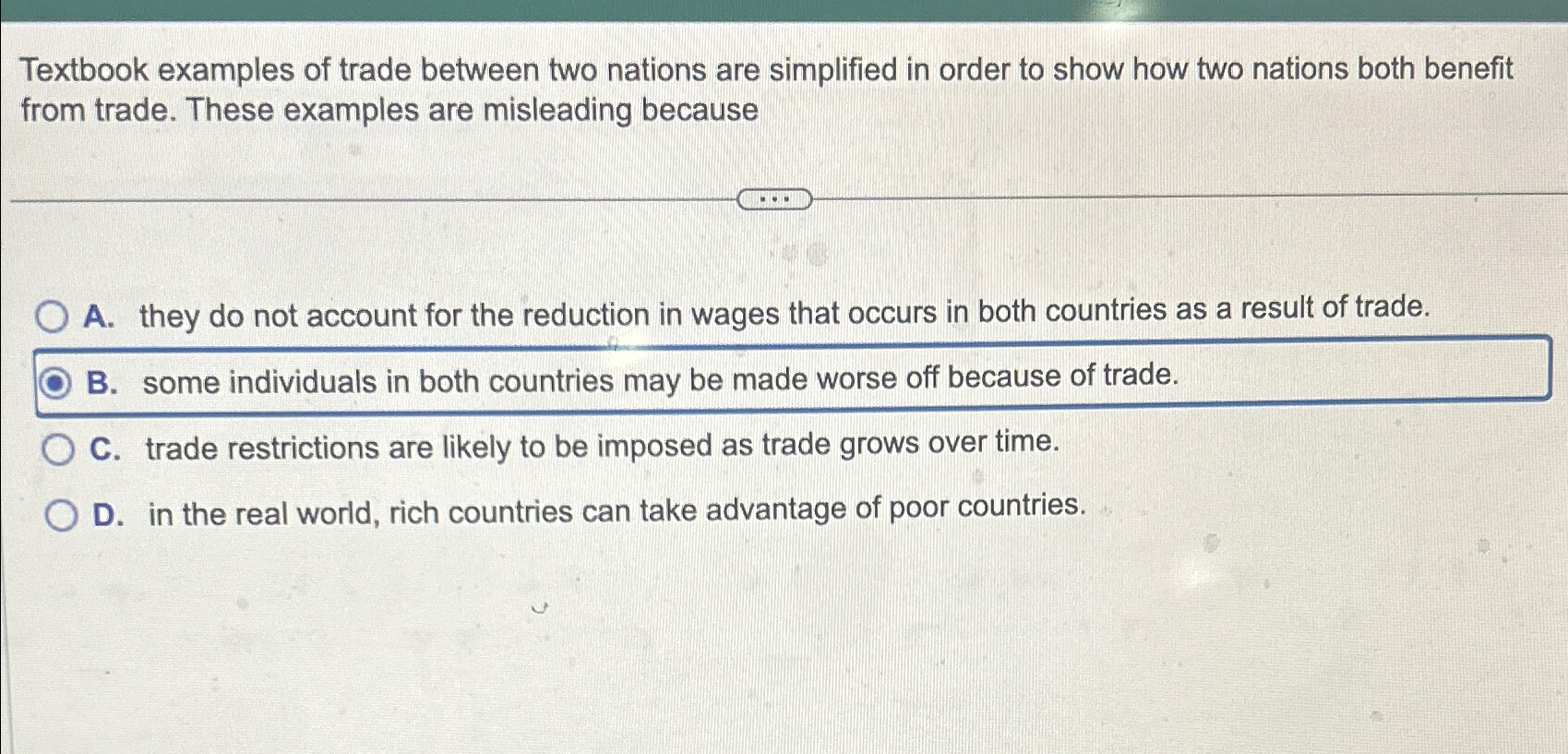 Solved Textbook examples of trade between two nations are | Chegg.com