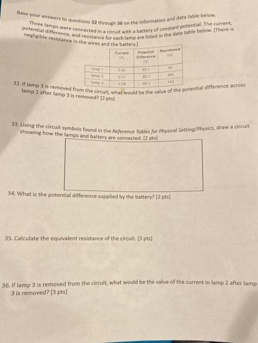 Solved Base your answers to questions 32 through 36 on the | Chegg.com