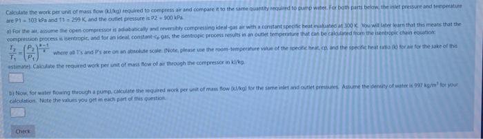 Solved Calculate the work per unit of mass flow.) required | Chegg.com