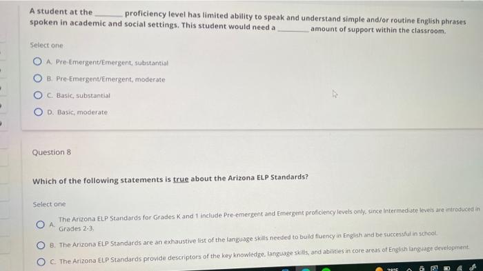 A student at the proficiency level has limited | Chegg.com