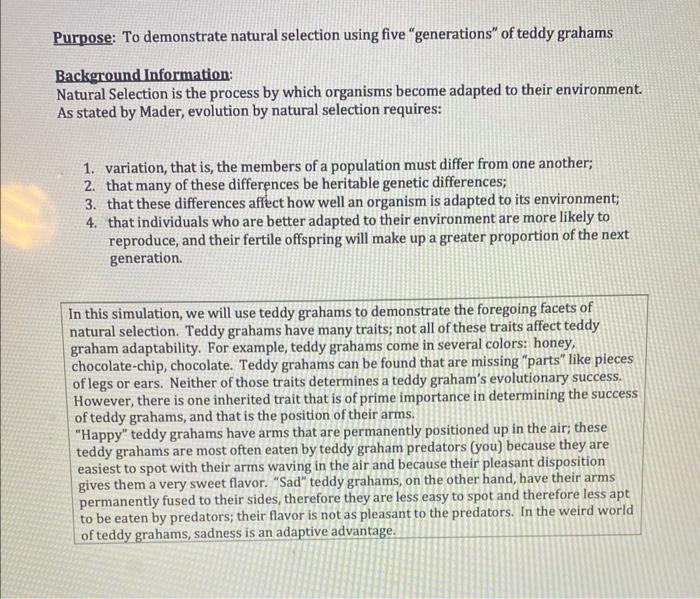 Purpose: To demonstrate natural selection using five | Chegg.com