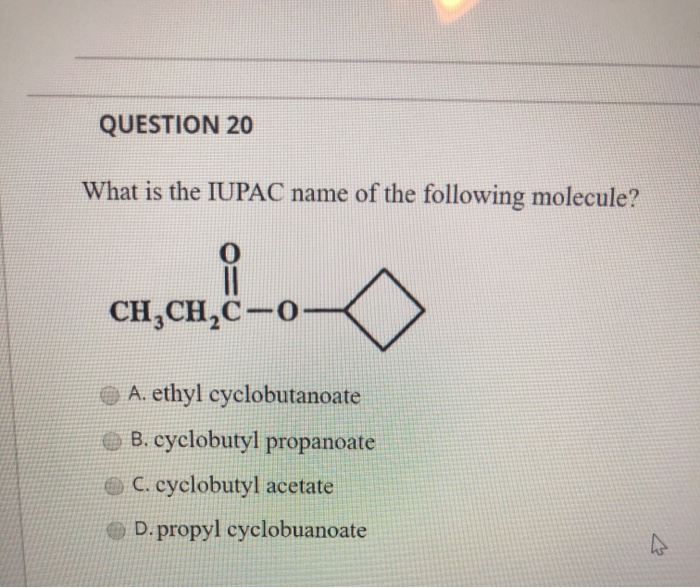 Solved QUESTION 20 What is the IUPAC name of the following | Chegg.com