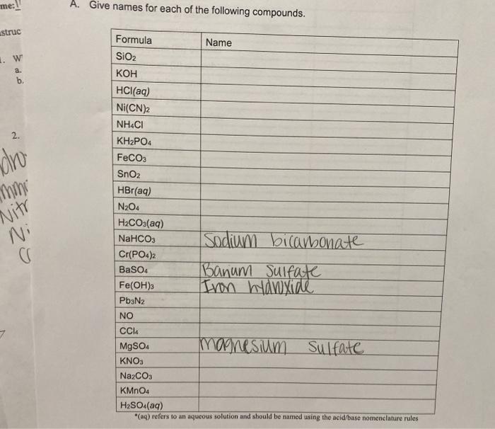 Solved me: A. Give names for each of the following | Chegg.com