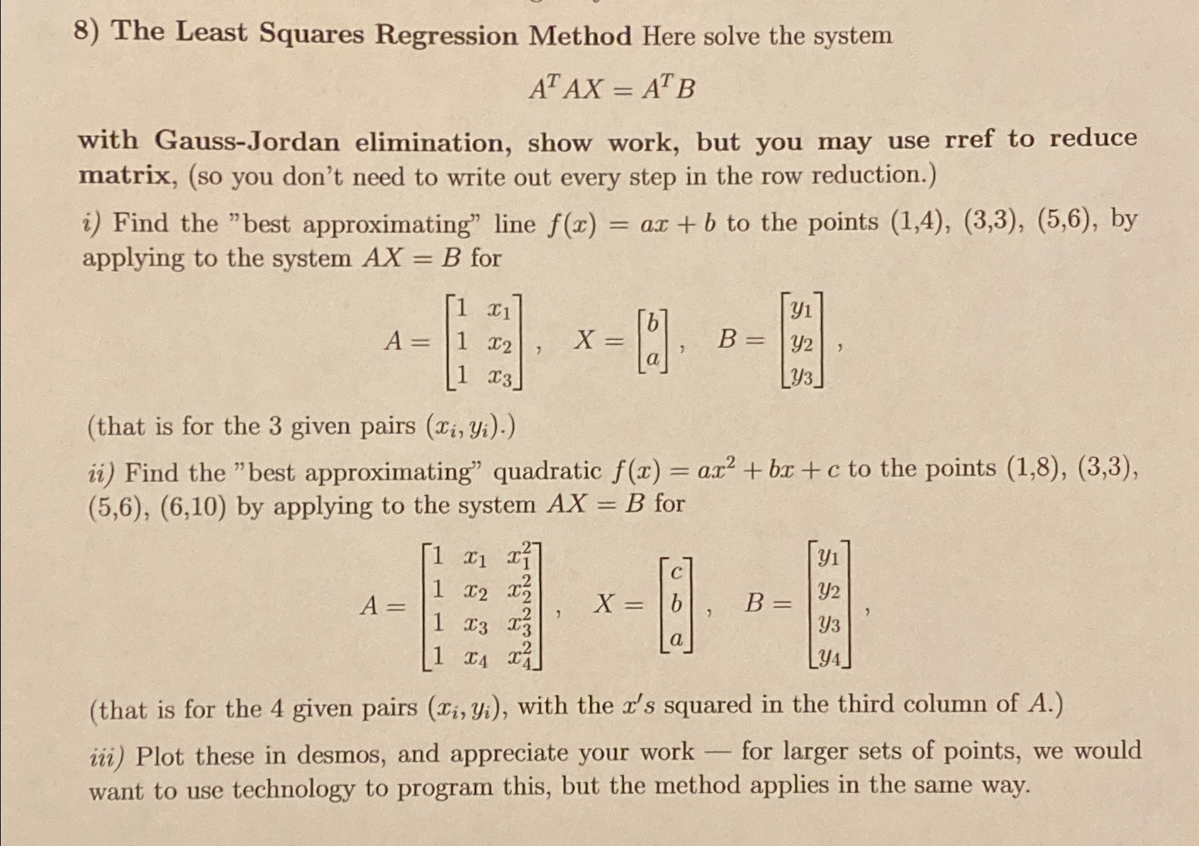 Solved The Least Squares Regression Method Here solve the | Chegg.com