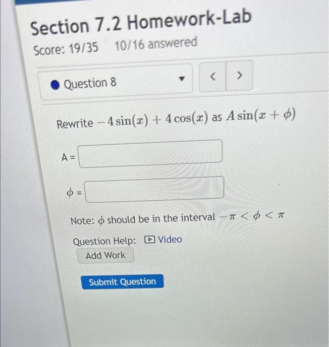 Solved Section 7.2 Homework-Lab Score: 19/35 10/16 answered | Chegg.com