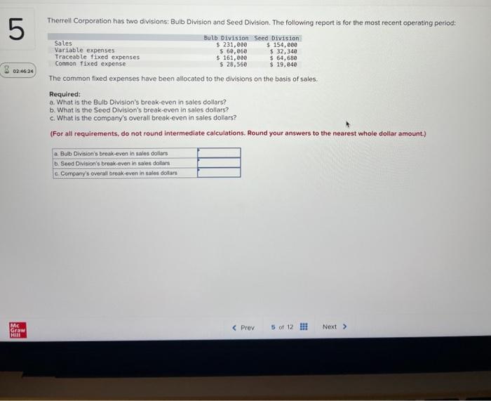 Solved Therrell Corporation has two divisions: Bulb Division | Chegg.com
