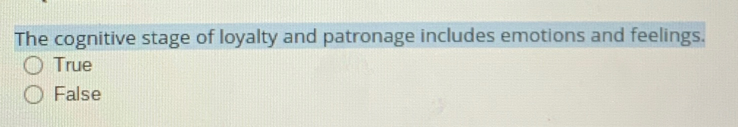 Solved The cognitive stage of loyalty and patronage includes | Chegg.com