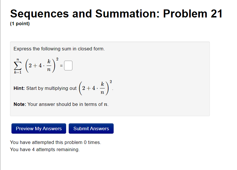 Solved Express the following sum in closed | Chegg.com