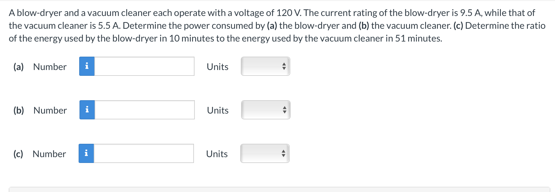 Solved A blow-dryer and a vacuum cleaner each operate with a | Chegg.com