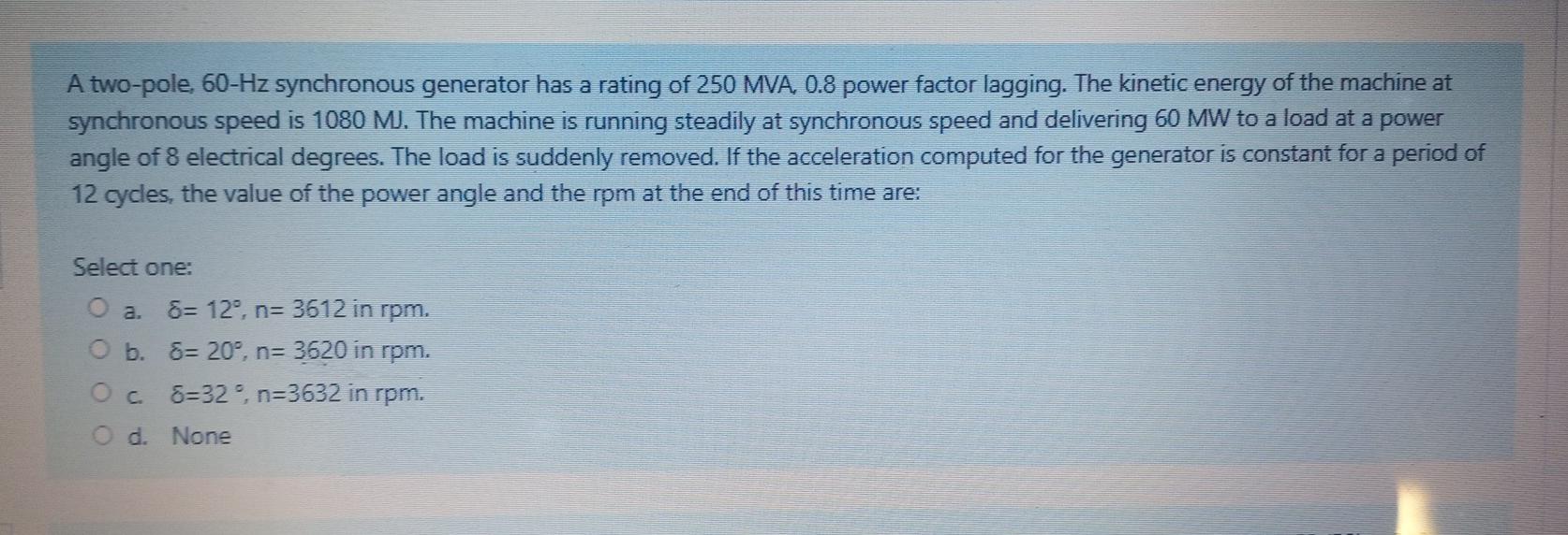 Solved A two-pole, 60-Hz synchronous generator has a rating | Chegg.com