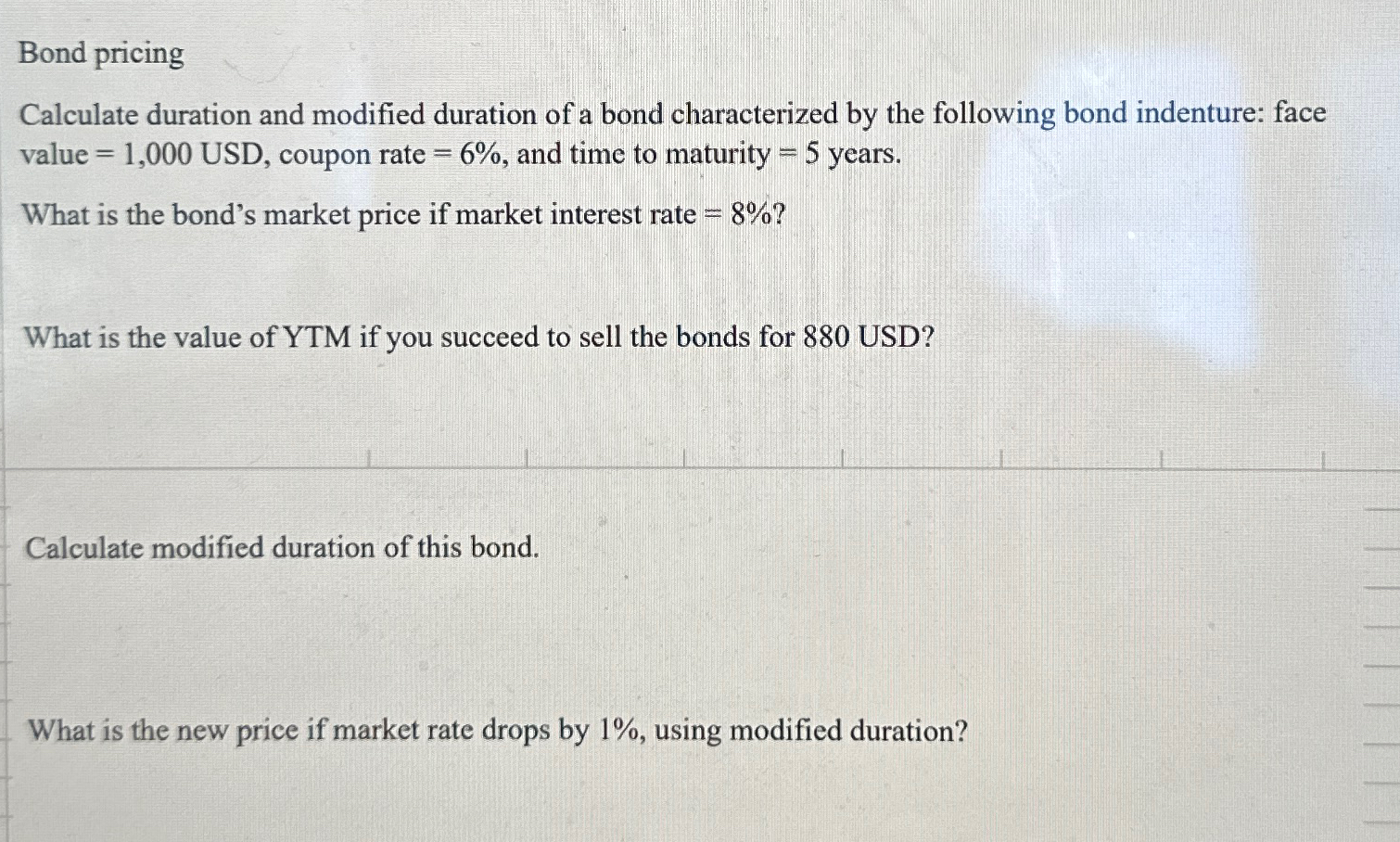 Solved Bond pricingCalculate duration and modified duration | Chegg.com