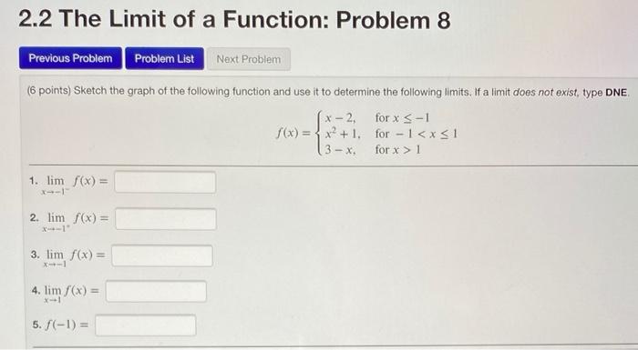 Solved 2.2 The Limit of a Function: Problem 8 a : Previous | Chegg.com
