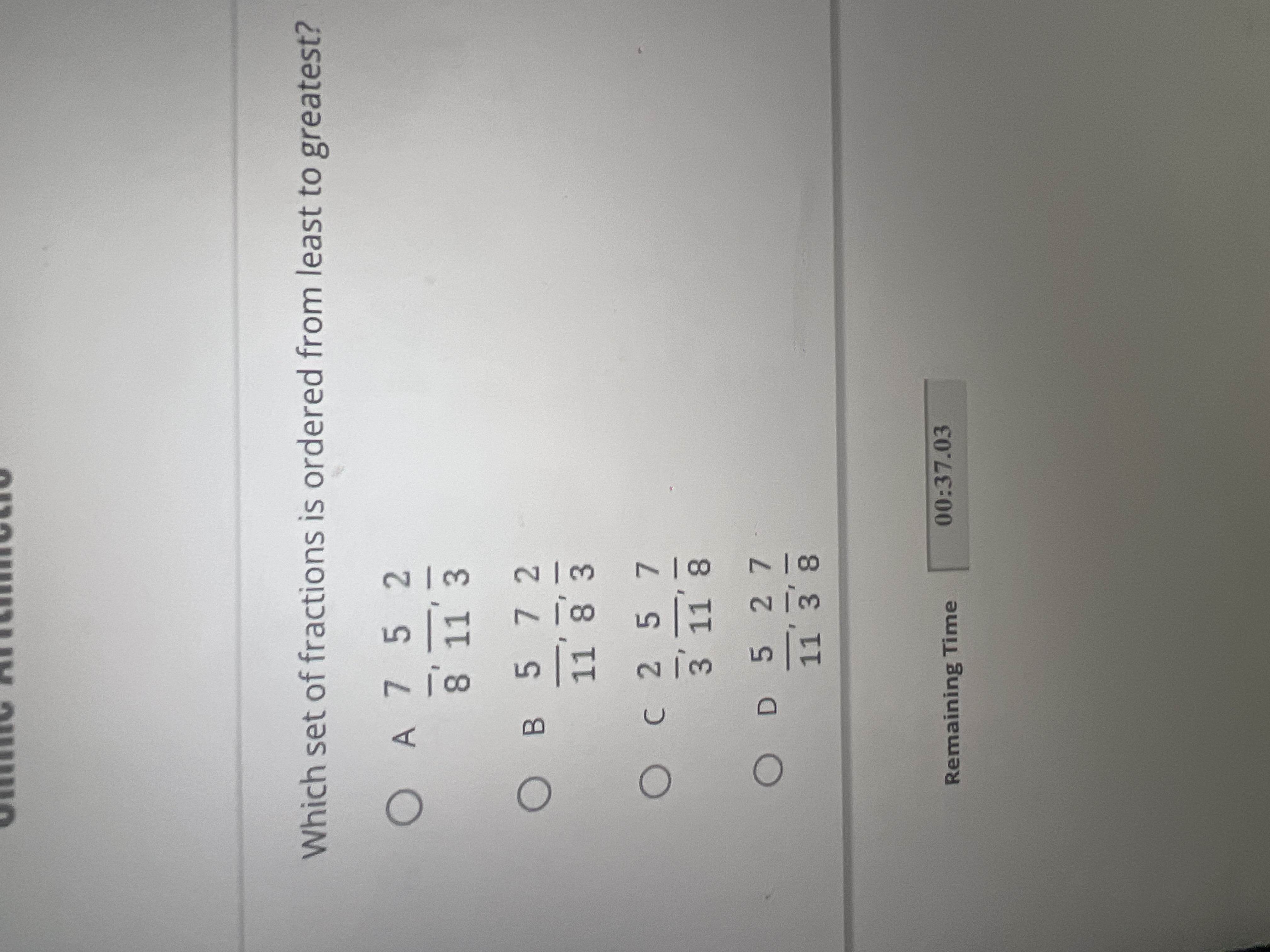 Solved Which set of fractions is ordered from least to | Chegg.com