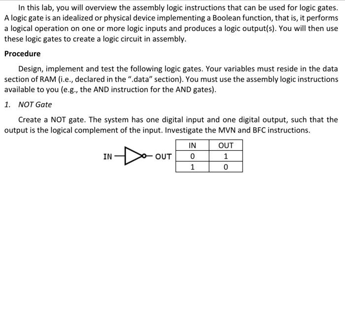 Solved In This Lab You Will Overview The Assembly Logic