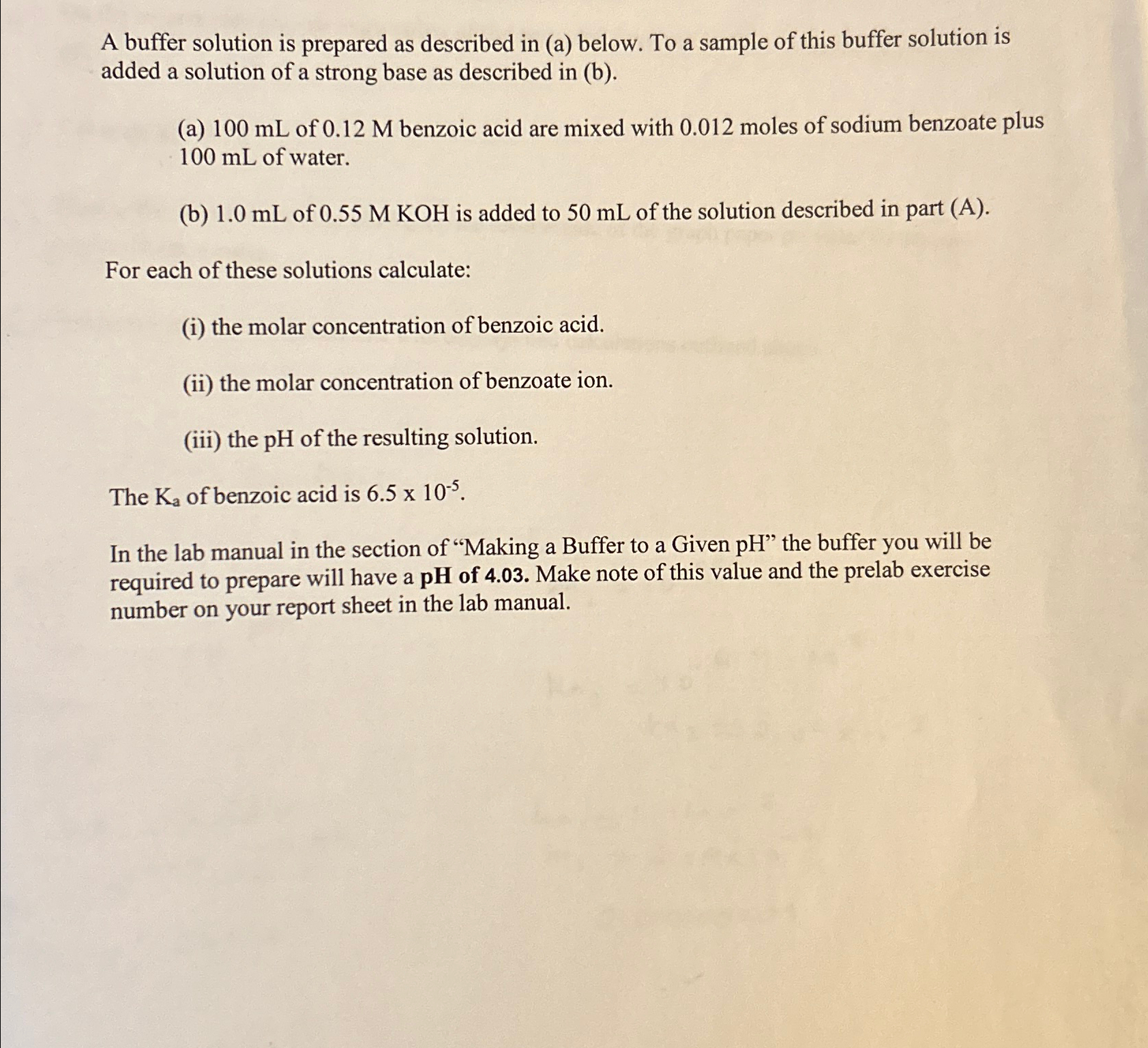 A buffer solution is prepared as described in (a) | Chegg.com
