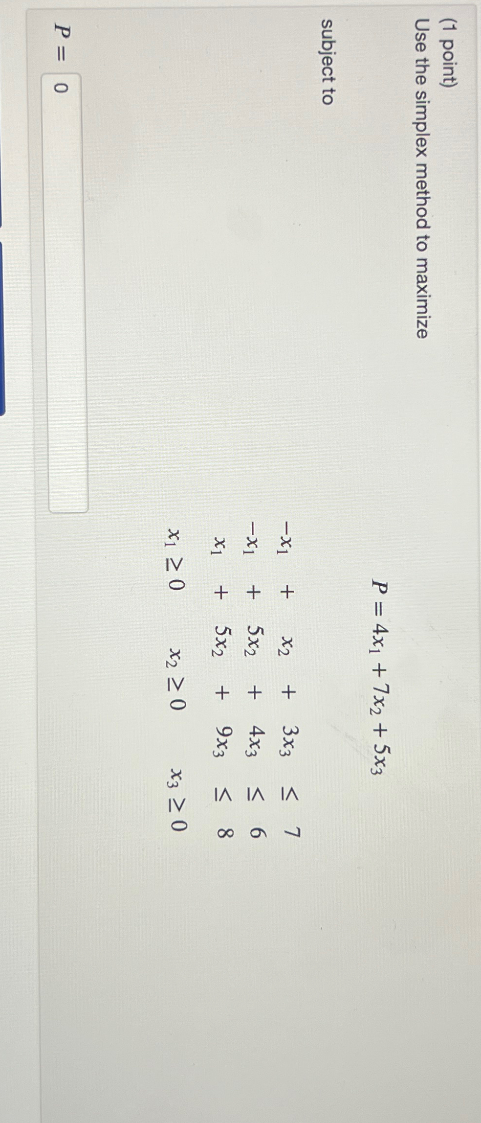 Solved (1 ﻿point)Use the simplex method to | Chegg.com