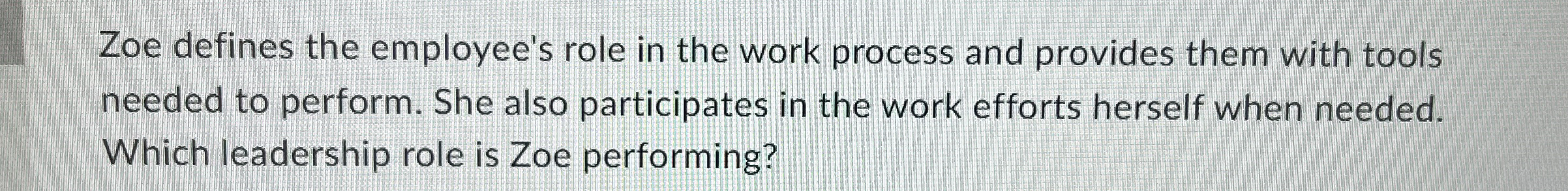 Solved Zoe defines the employee's role in the work process | Chegg.com
