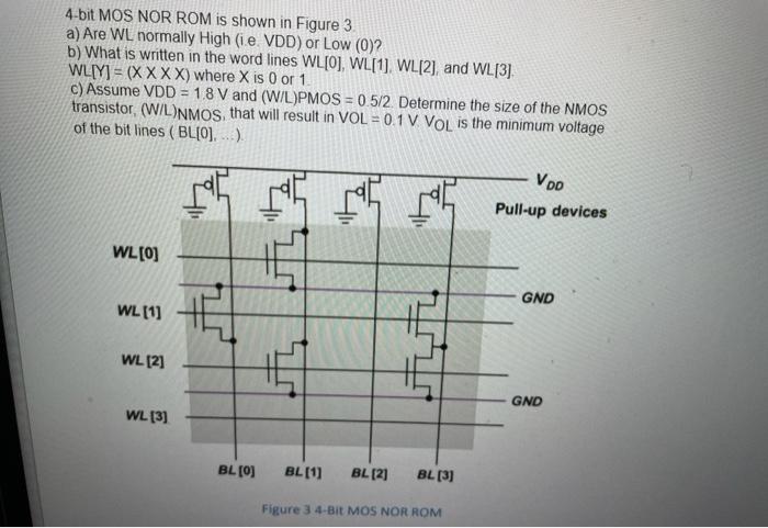 4-bit MOS NOR ROM is shown in Figure 3 a) Are WL | Chegg.com