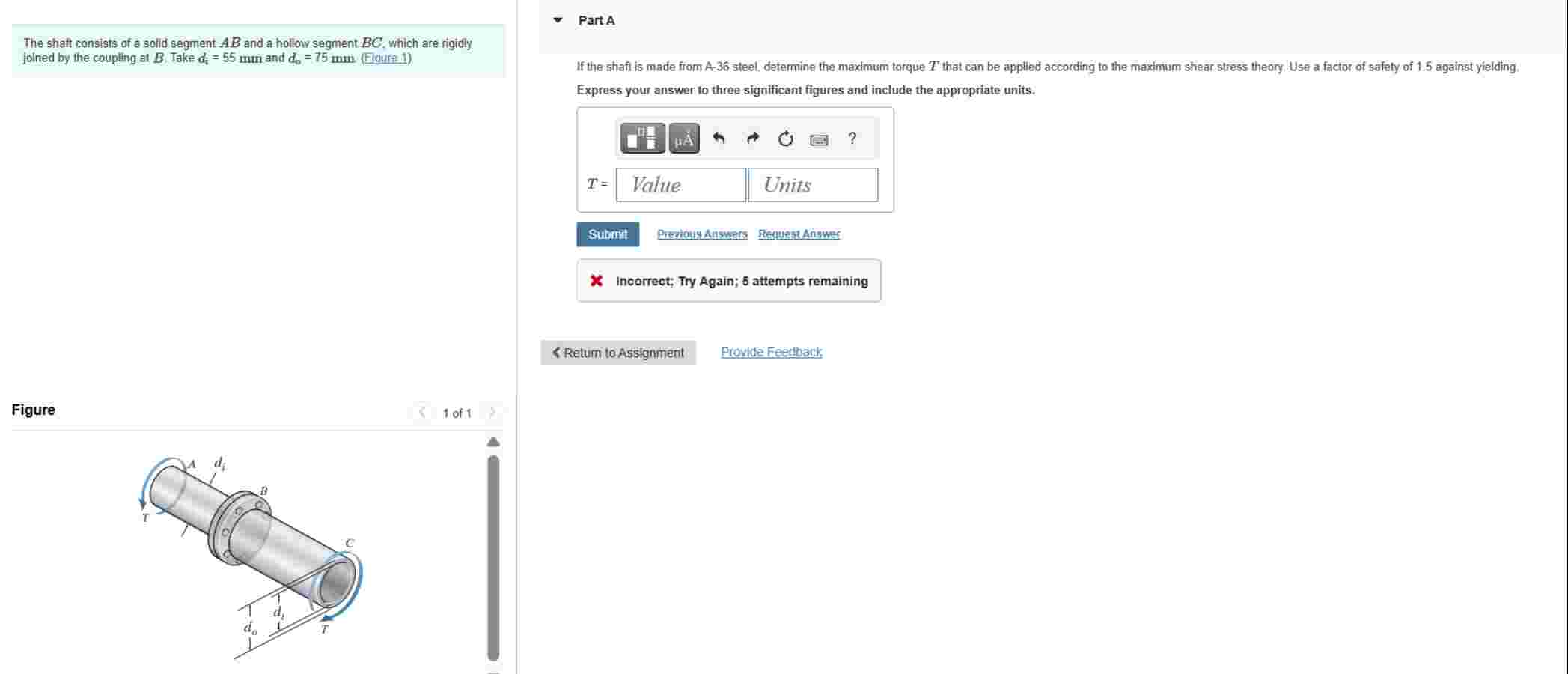 Solved The shaft consists of a solid segment \( ﻿A B \) ﻿and | Chegg.com