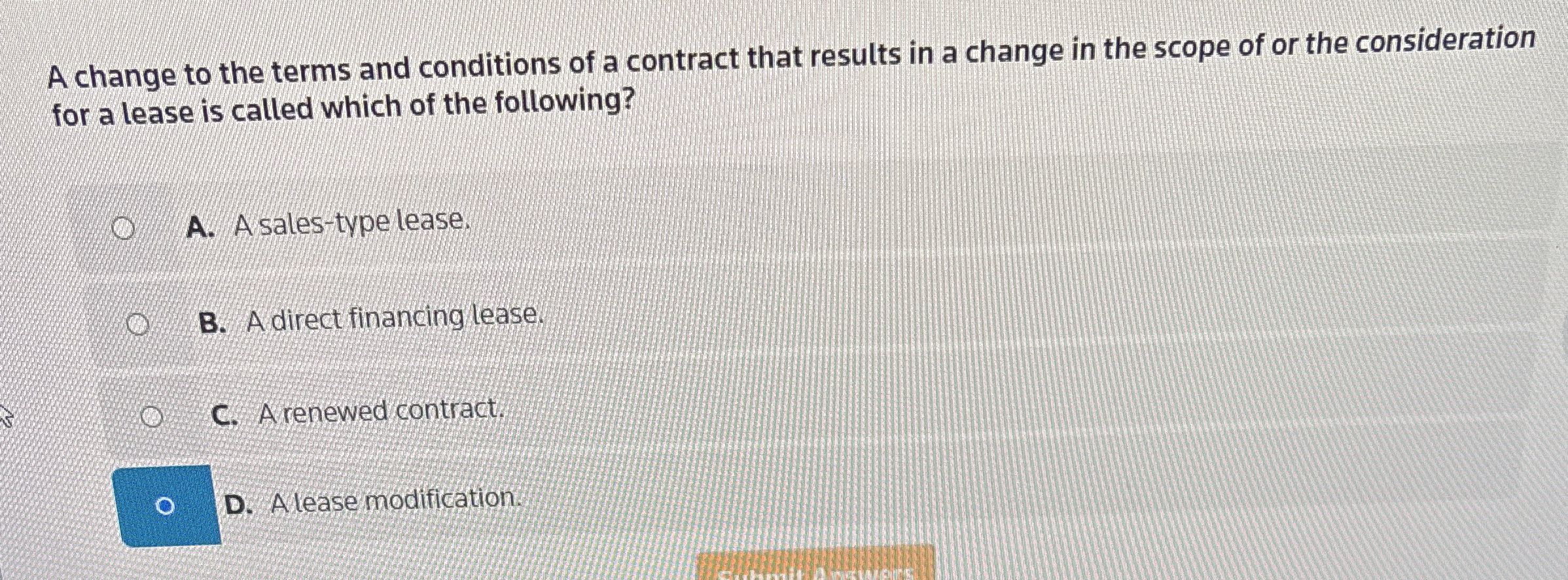 Solved A change to the terms and conditions of a contract | Chegg.com