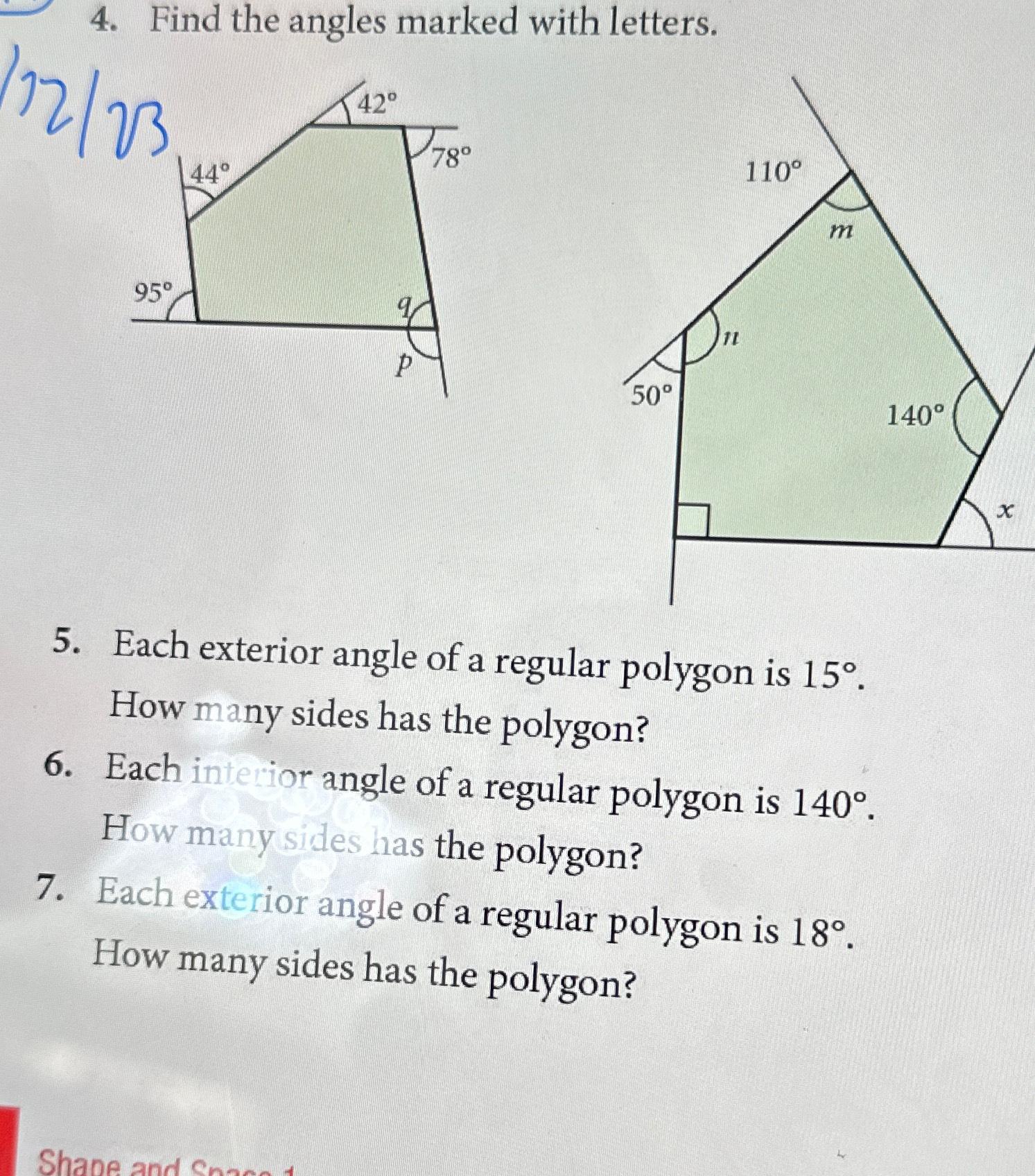 Solved Find the angles marked with letters.Each exterior | Chegg.com