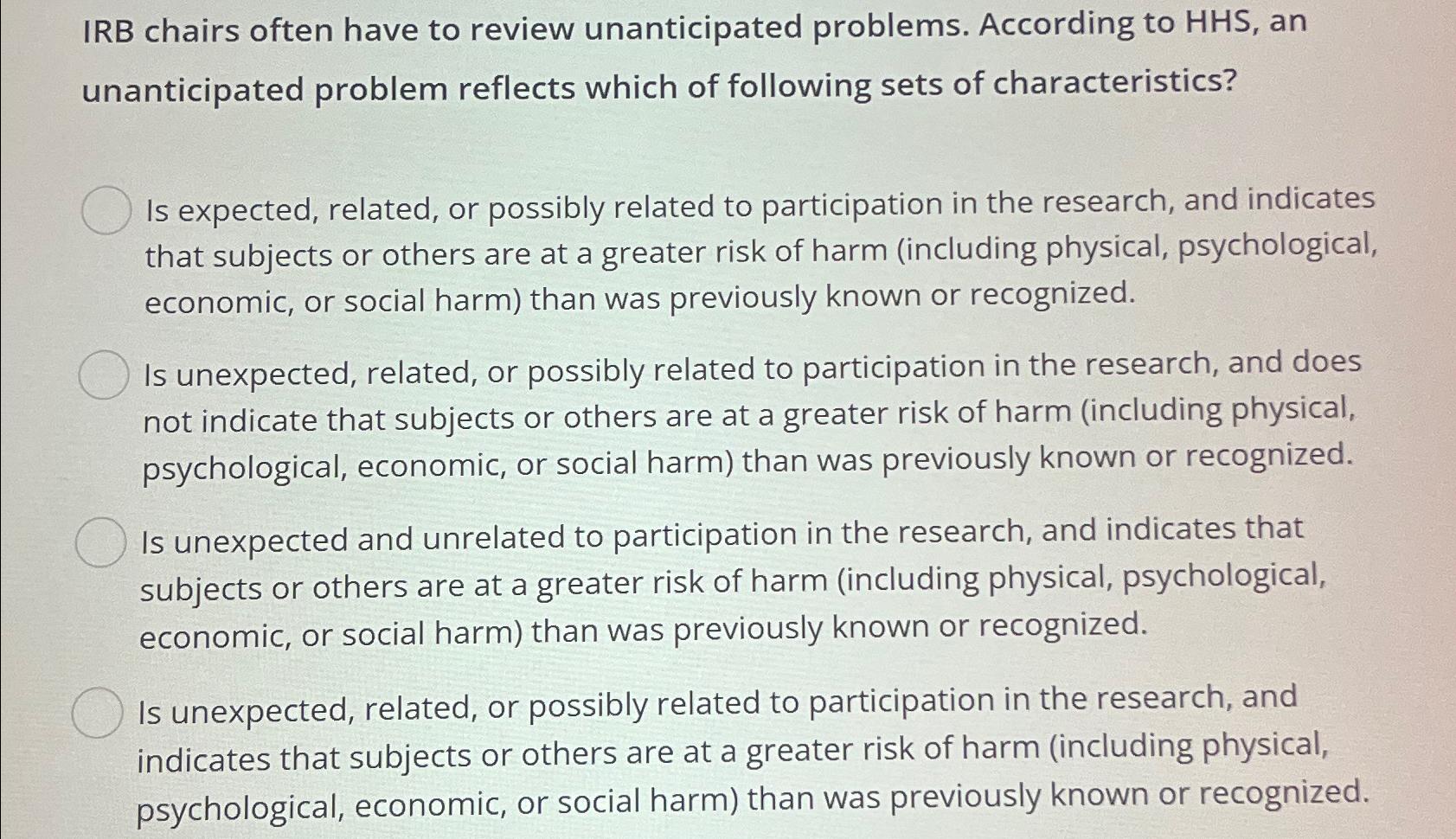 Solved IRB chairs often have to review unanticipated | Chegg.com