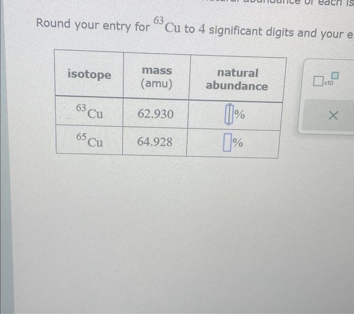 Round your entry for isotope 63 Cu 65 Cu 63 Cu to 4 | Chegg.com