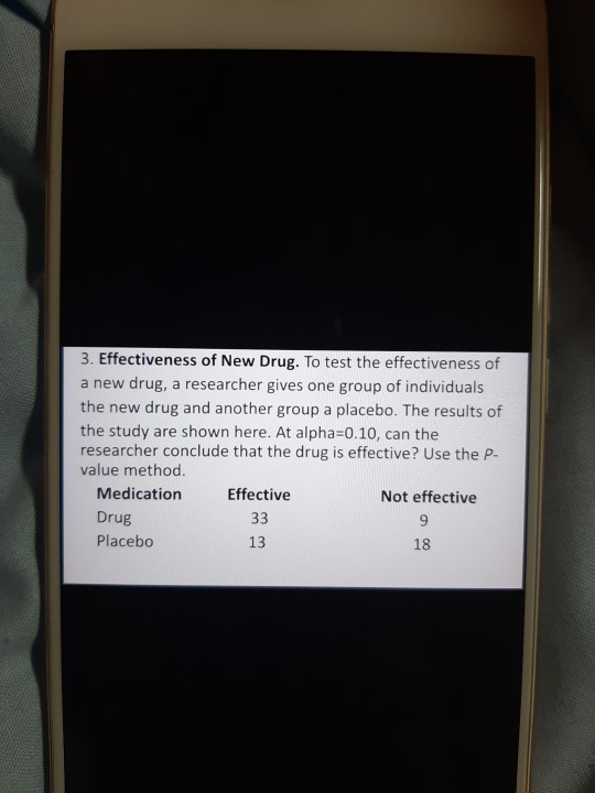 Solved 3. Effectiveness of New Drug. To test the | Chegg.com