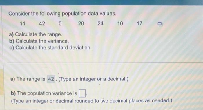 Solved Consider the following population data values. | Chegg.com