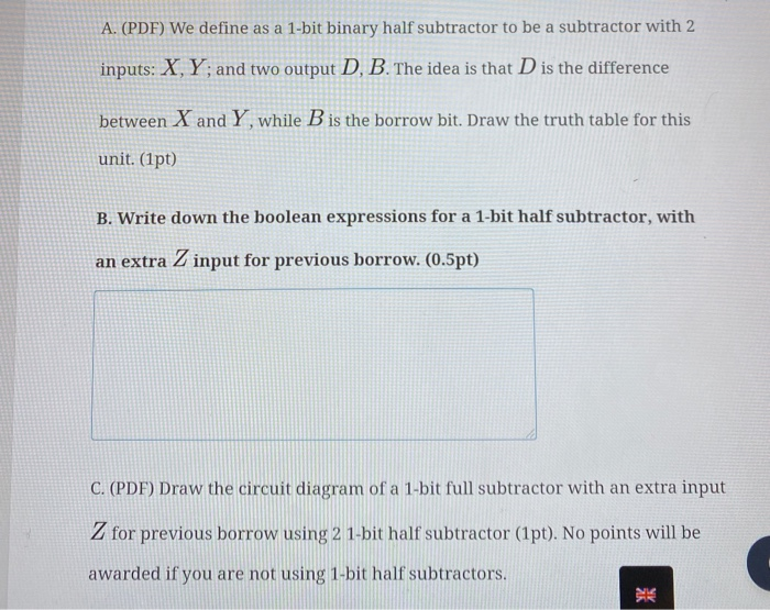 Solved A. (PDF) We define as a 1-bit binary half subtractor | Chegg.com